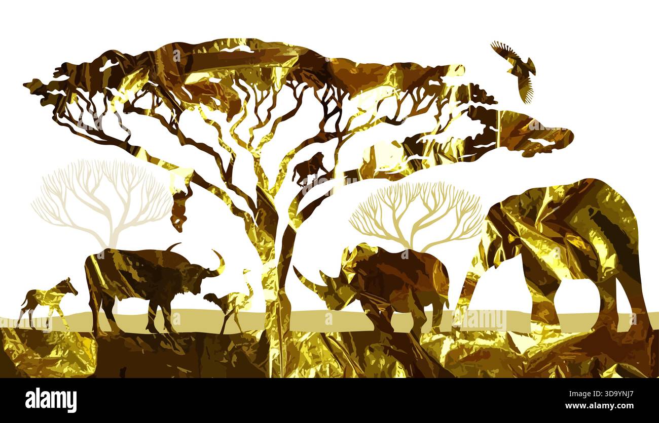 Abstract African golden silhouettes. hand drawing. Not AI, Vector ...