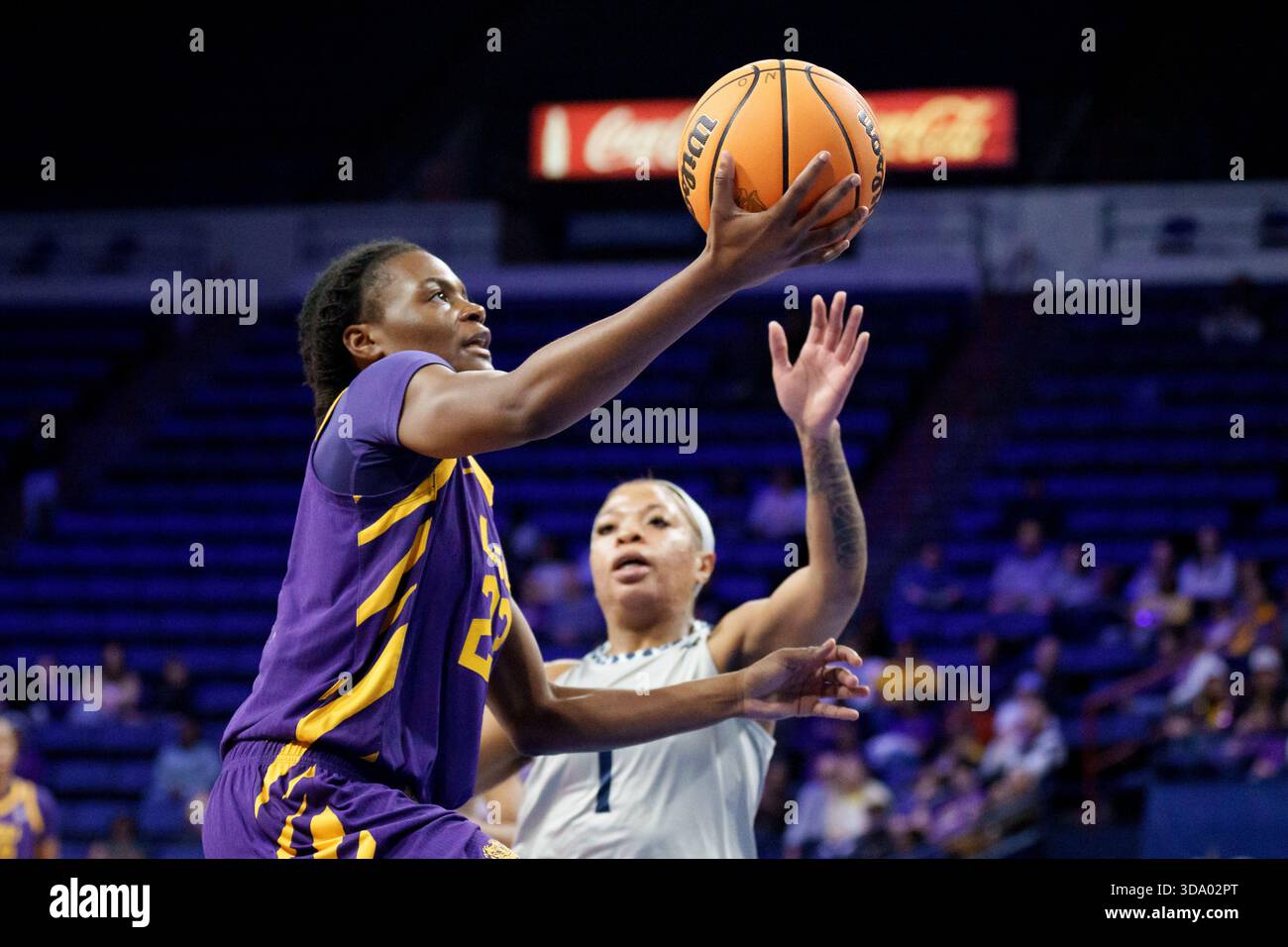 LSU guard Milaysia Fulwiley, left, shoots against New Orleans guard ...