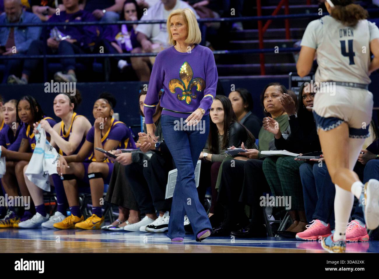 LSU head coach Kim Mulkey reacts during the first half of an NCAA ...