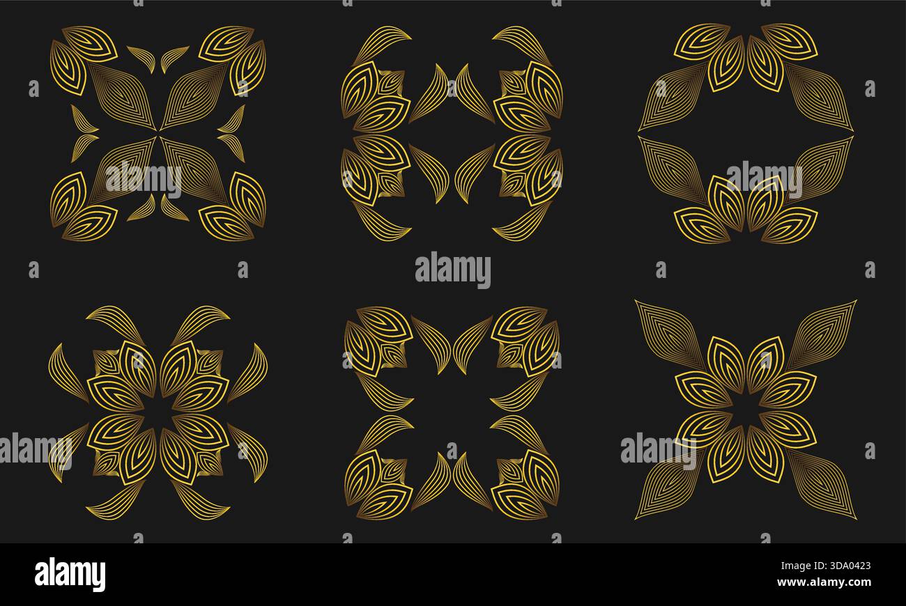 Floral line art gold Stock Vector Images - Alamy