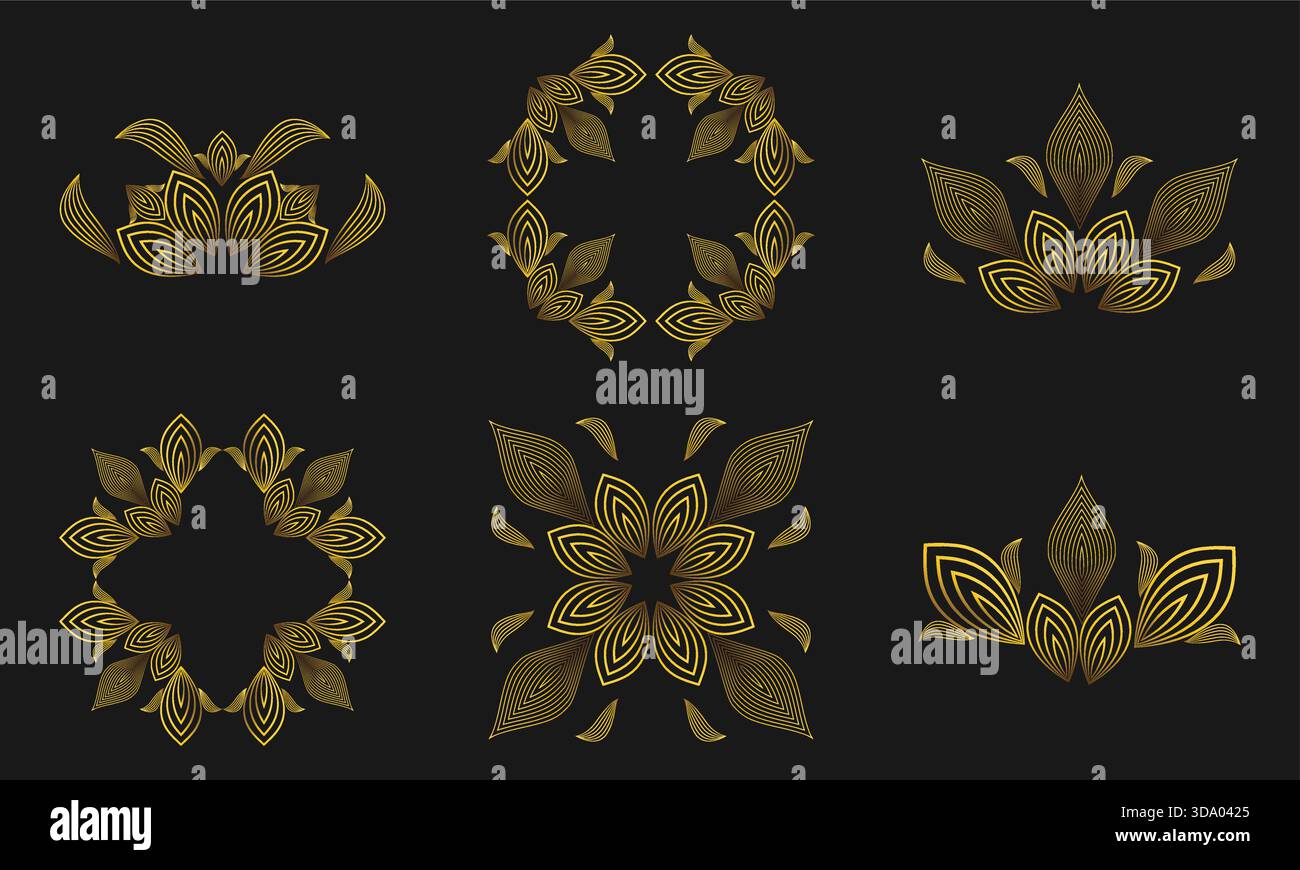 Floral line art gold Stock Vector Images - Alamy