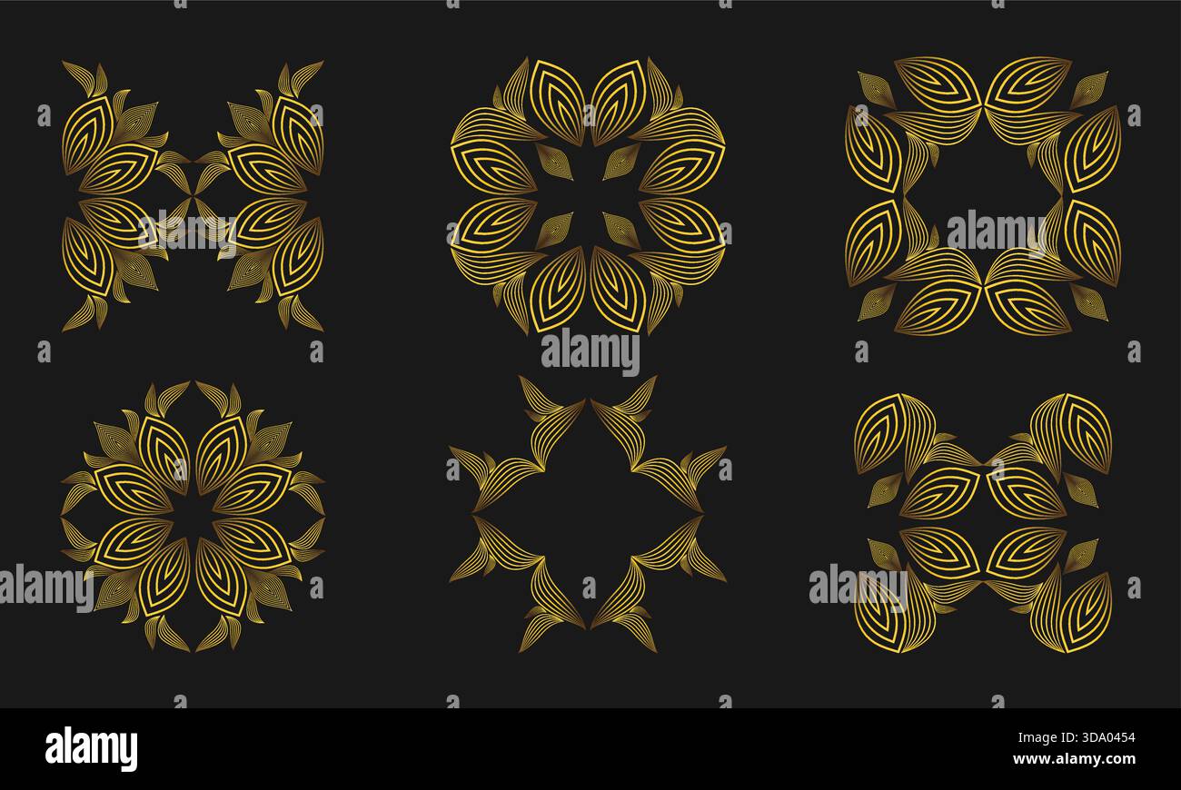 Floral line art gold Stock Vector Images - Alamy