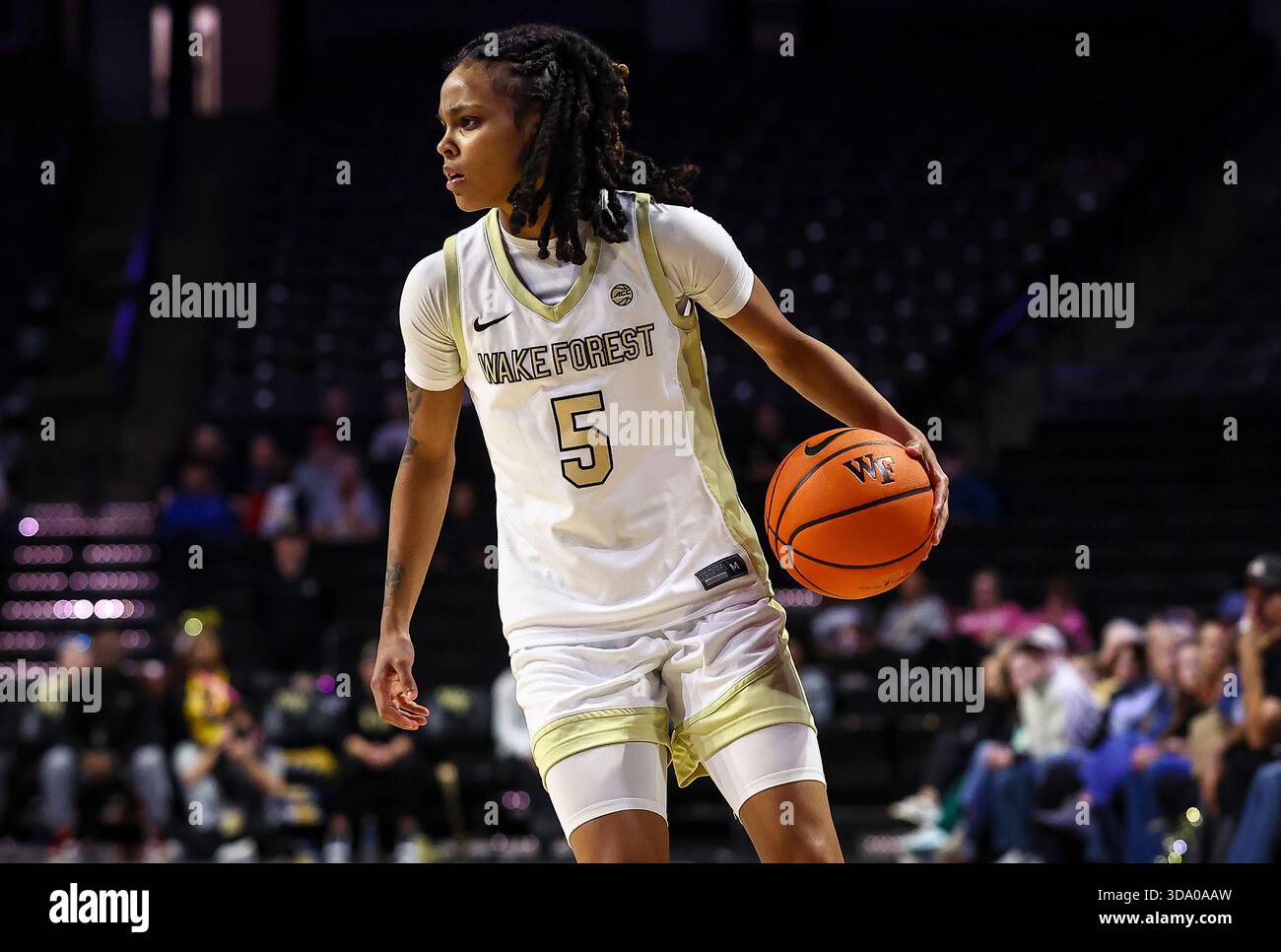 December 7, 2025: Wake Forest Guard Caitlyn Jones (5) dribbles ball ...