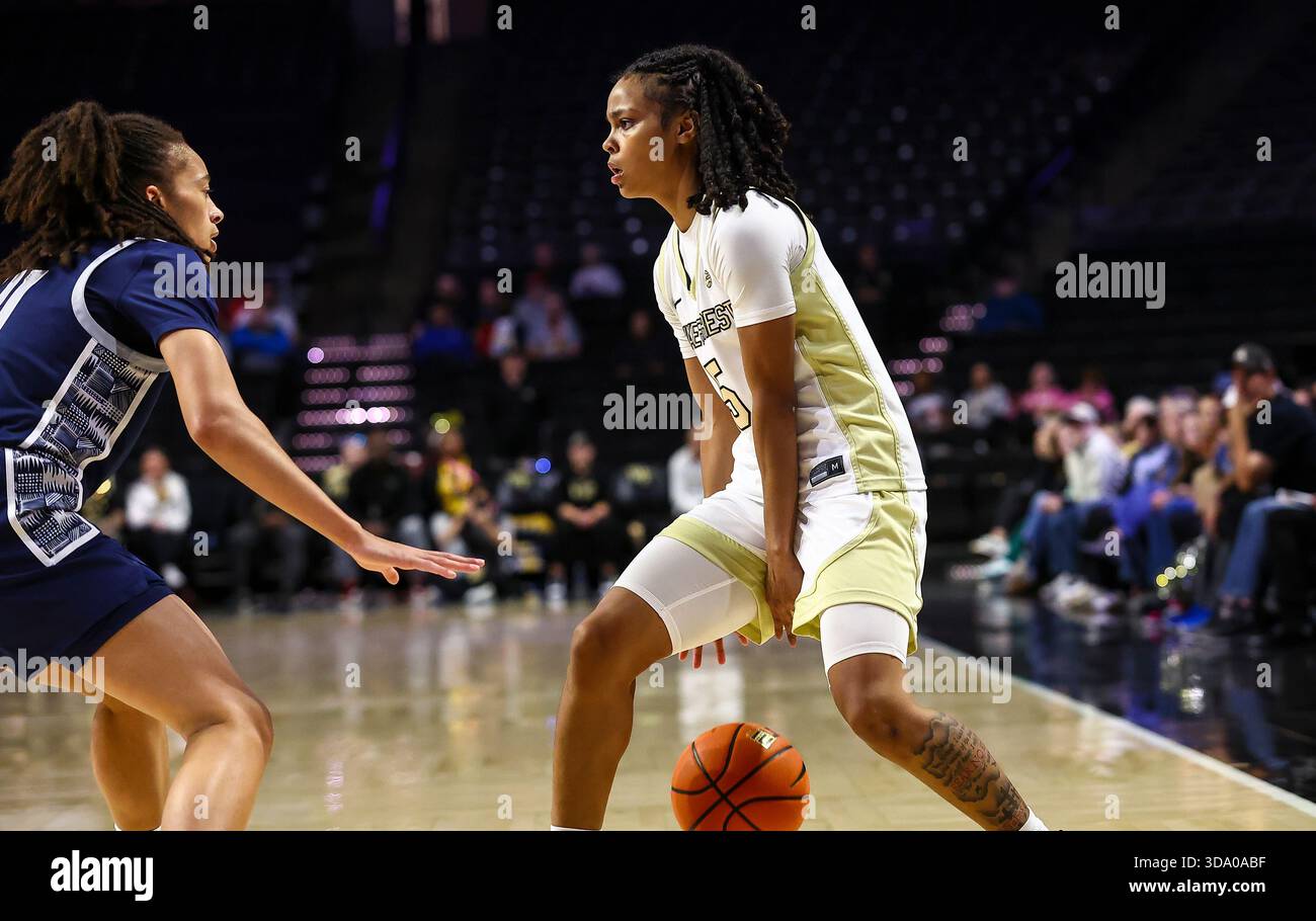 December 7, 2025: Wake Forest Guard Caitlyn Jones (5) dribbles in front ...