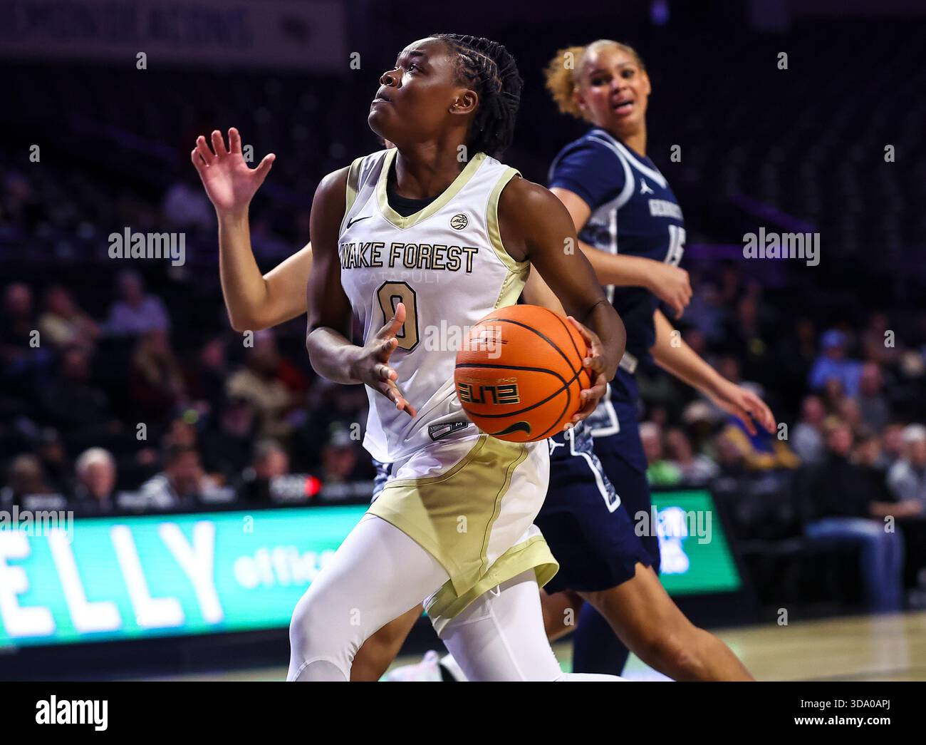 December 7, 2025: Wake Forest Guard Milan Brown (0) drives to basket ...