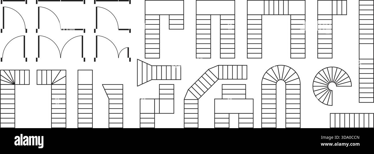 Set of doors and stairs icons for floor plan. Architecture elements for ...