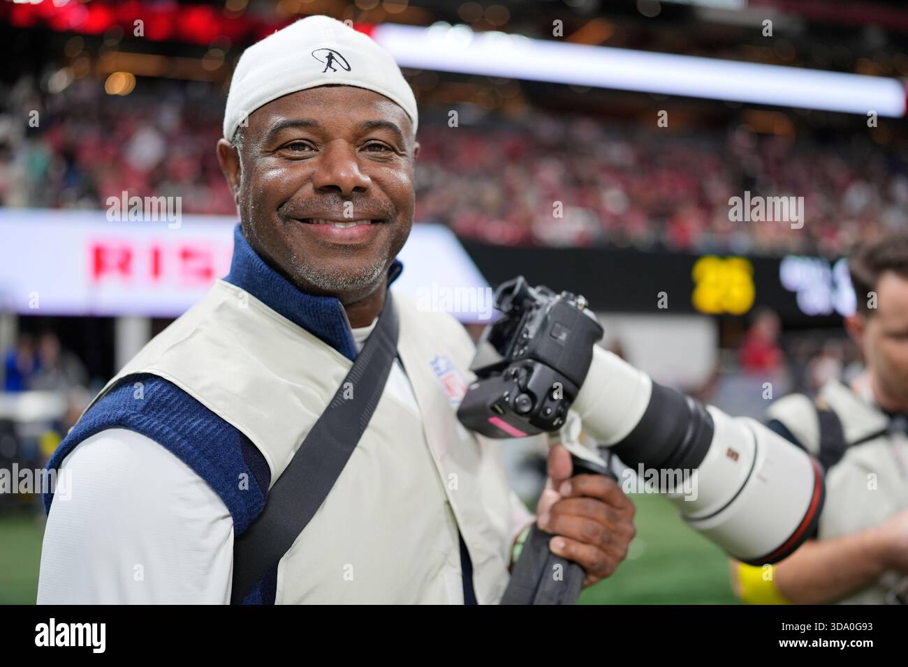 Former MLB player Ken Griffey Jr. smiles while working as a ...