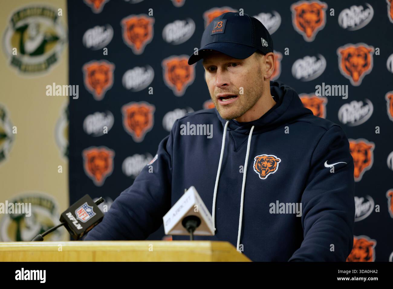 Chicago Bears head coach Ben Johnson speaks during a news conference ...