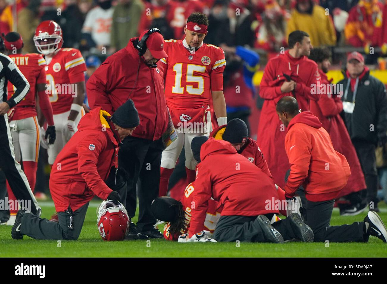 Kansas City Chiefs offensive lineman Wanya Morris is assisted after ...