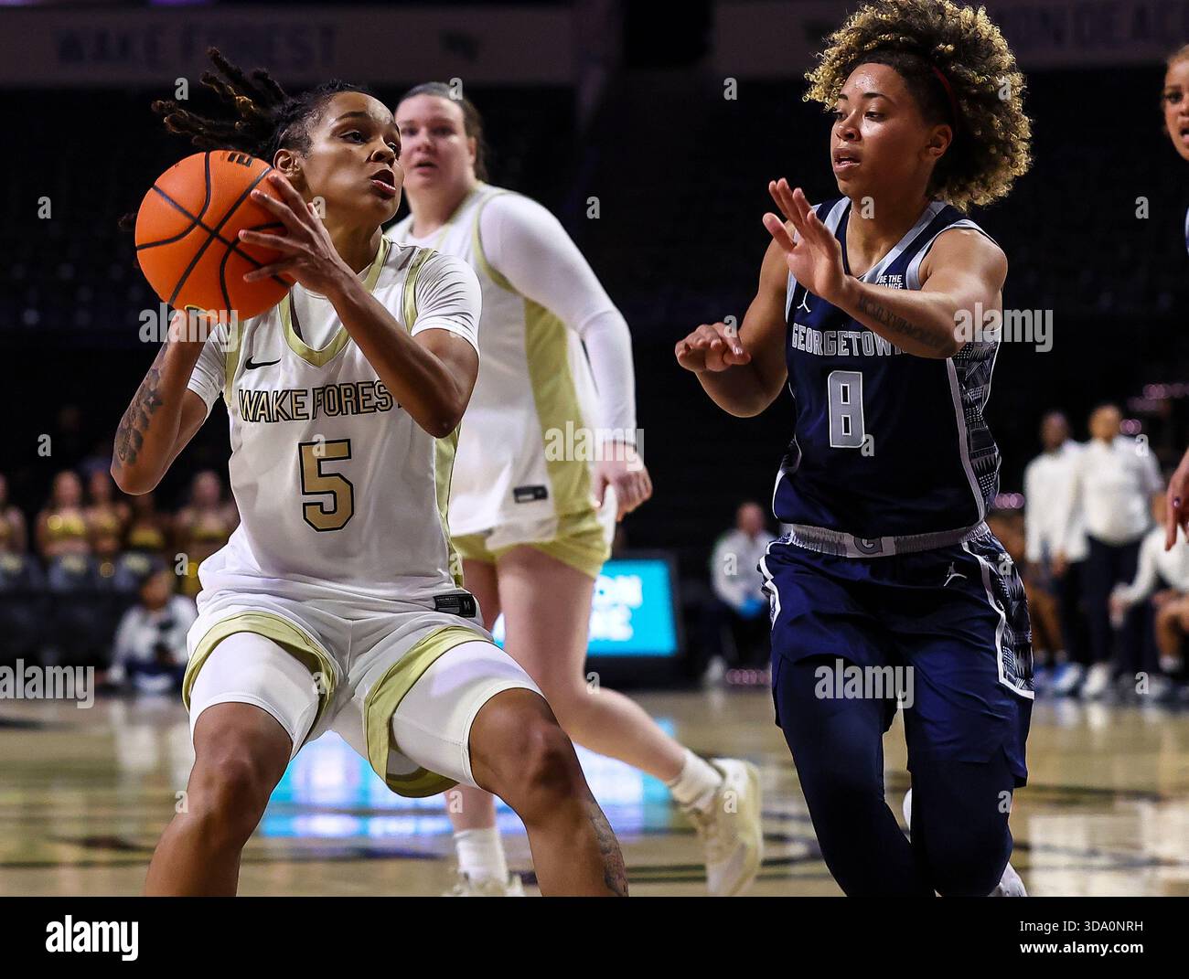 December 7, 2025: Wake Forest Guard Caitlyn Jones (5) drives to basket ...