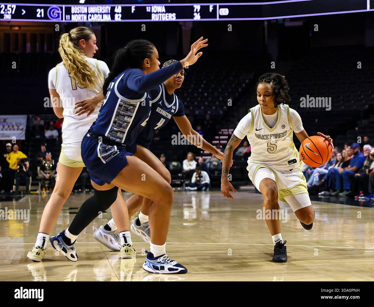 December 7, 2025: Wake Forest Guard Caitlyn Jones (5) drives to basket ...