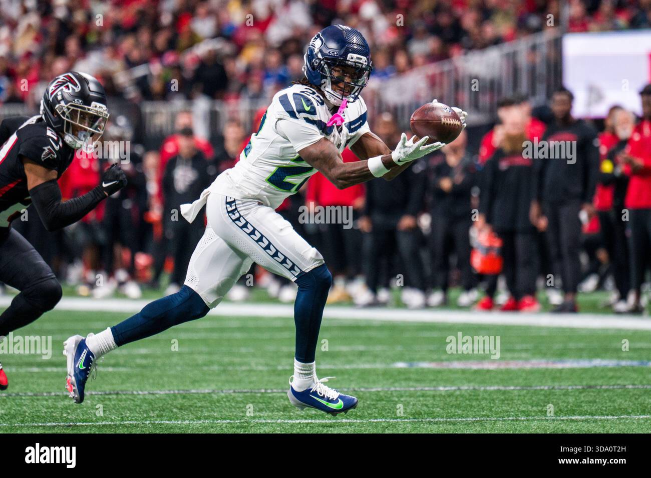 Seattle Seahawks wide receiver Rashid Shaheed (22) catches a pass during the first half of an ...
