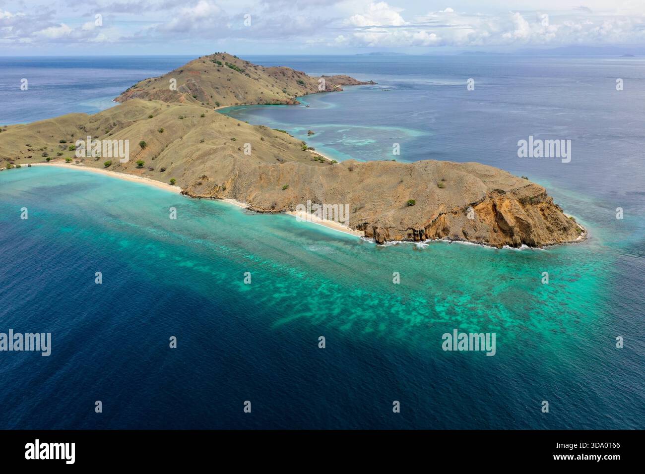 Aerial view of Gili Lawa Laut and Gili Lawa Darat Islands with Shotgun ...