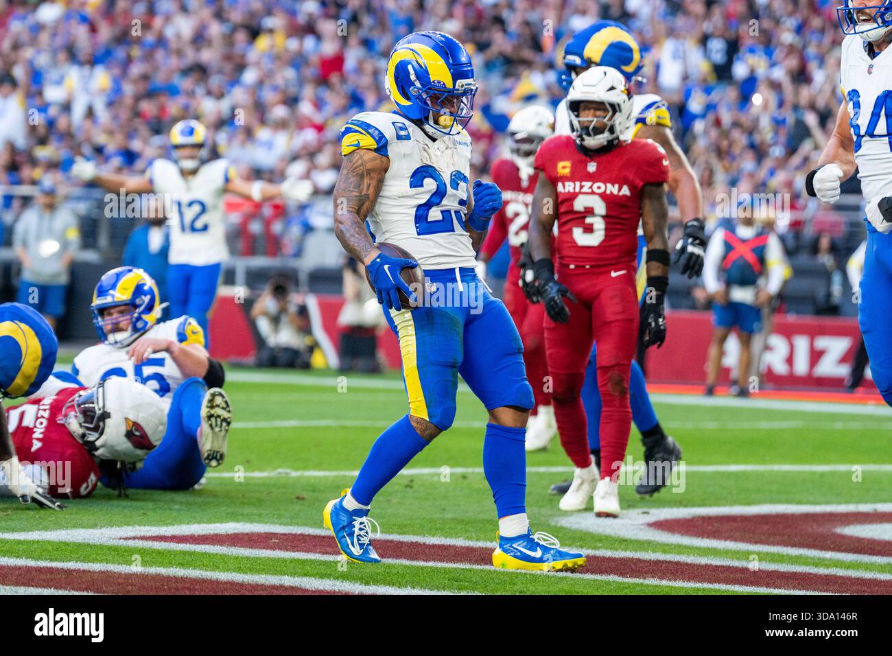 Los Angeles Rams running back Kyren Williams (23) scores a touchdown ...
