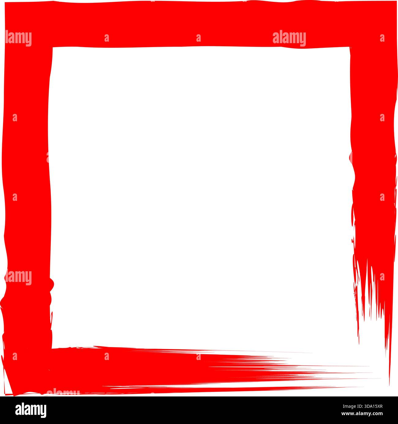 Red grunge Vector brush rectangle frame border with rough paint outline ...
