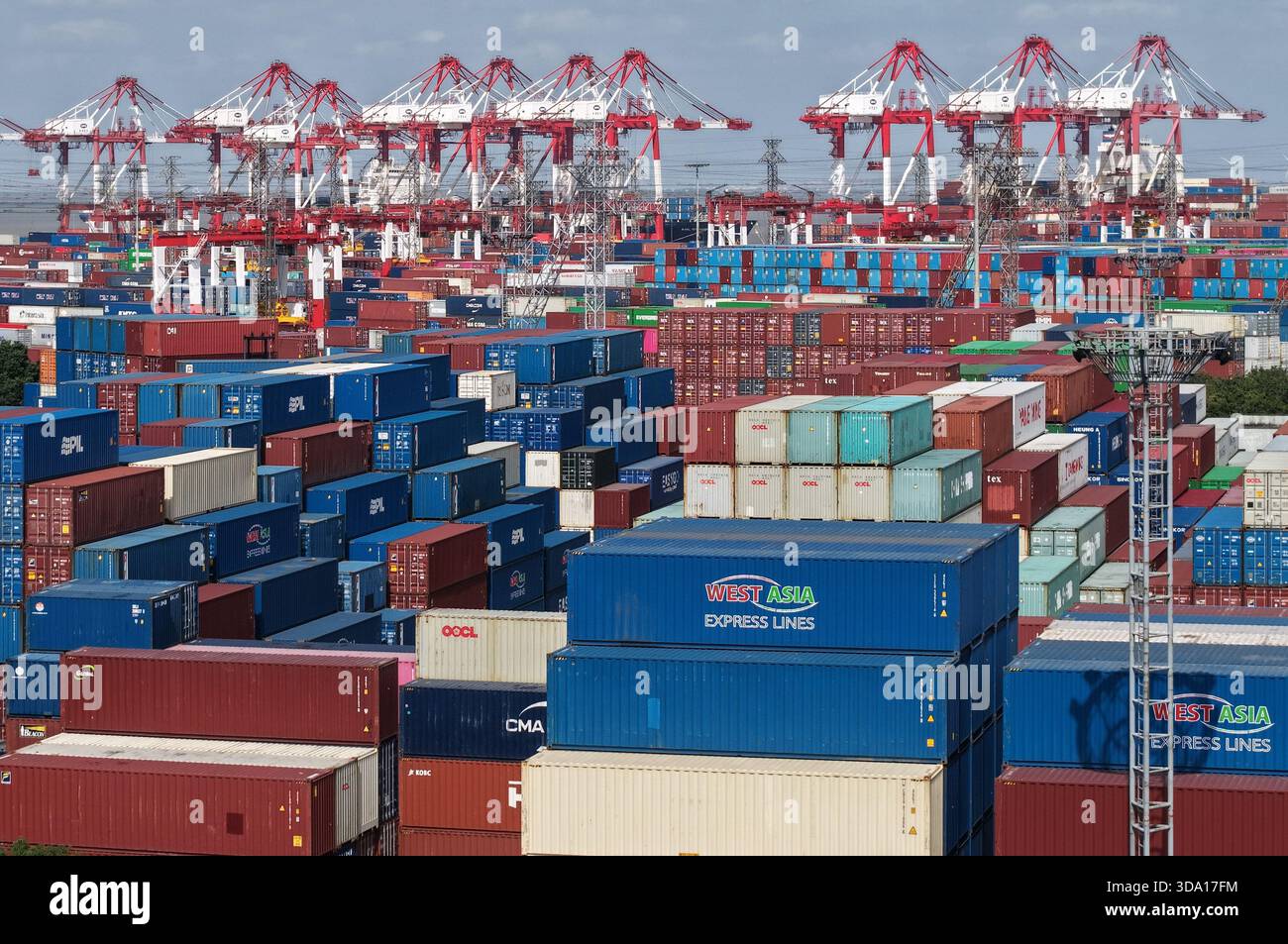 An aerial view of a container terminal in Shanghai, China, Monday, Dec ...