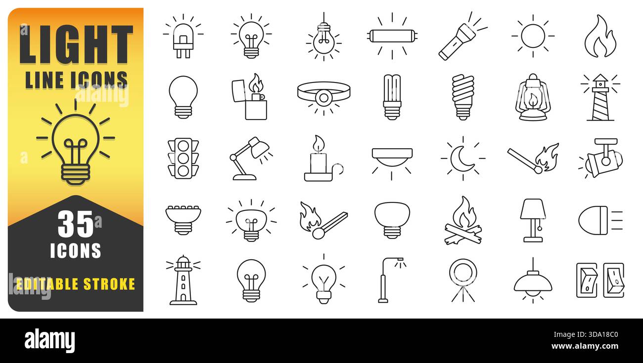 Light Line Icon Set Offers A Clean And Modern Collection Of 35 Editable ...