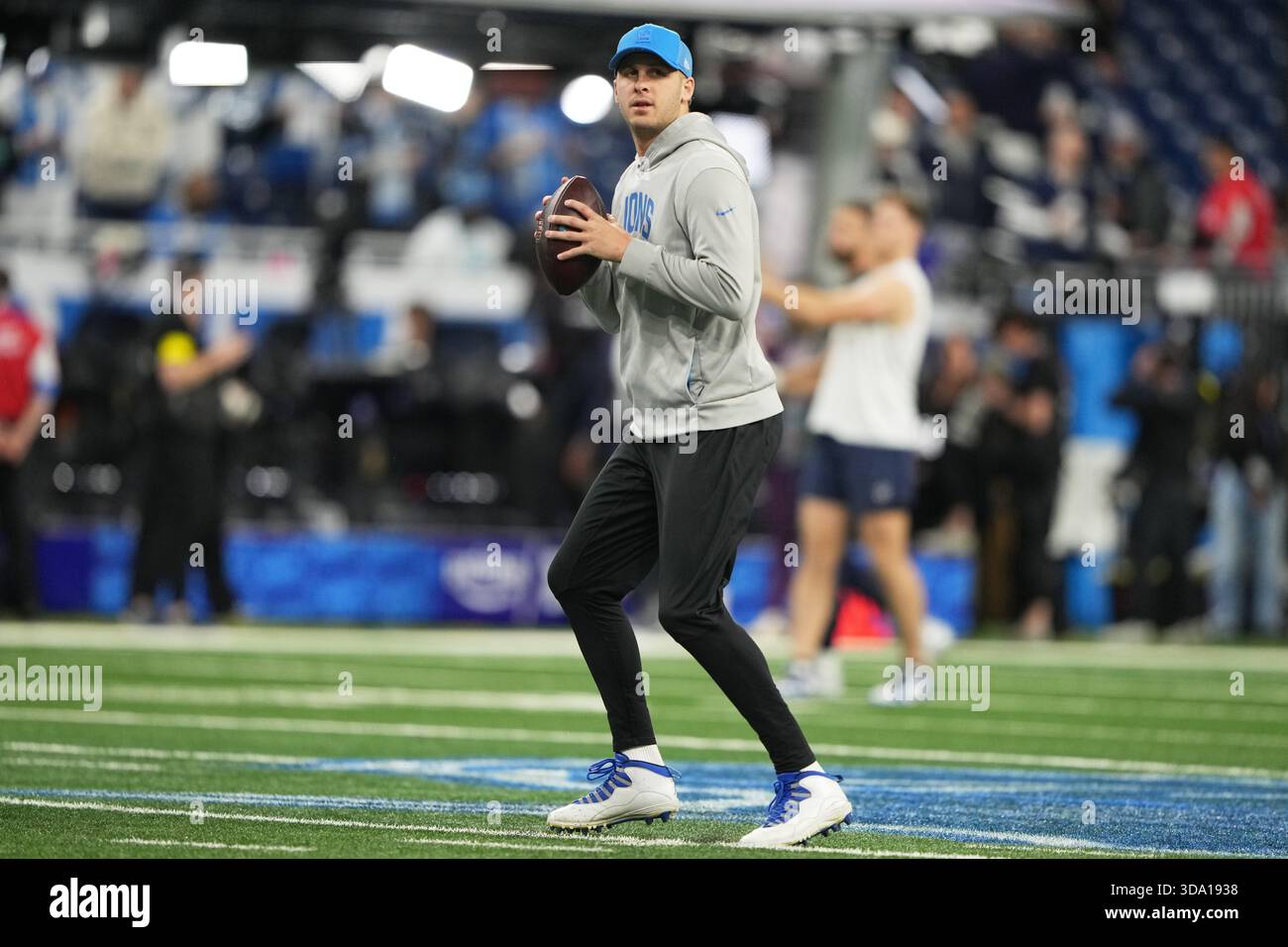 Detroit Lions quarterback Jared Goff warms up before an NFL football ...