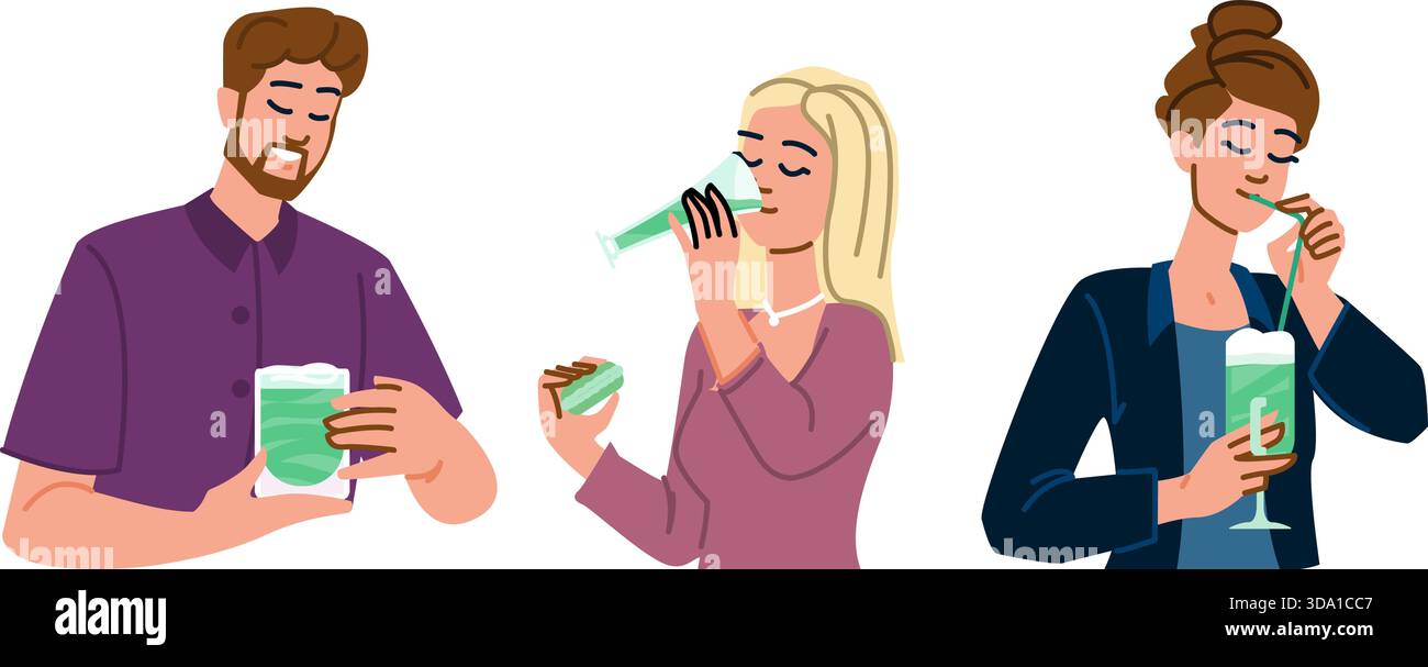 People enjoying healthy matcha green tea beverages Stock Vector Image ...