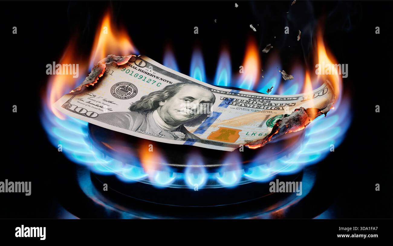 Burning US Dollar banknote on gas stove Stock Photo - Alamy