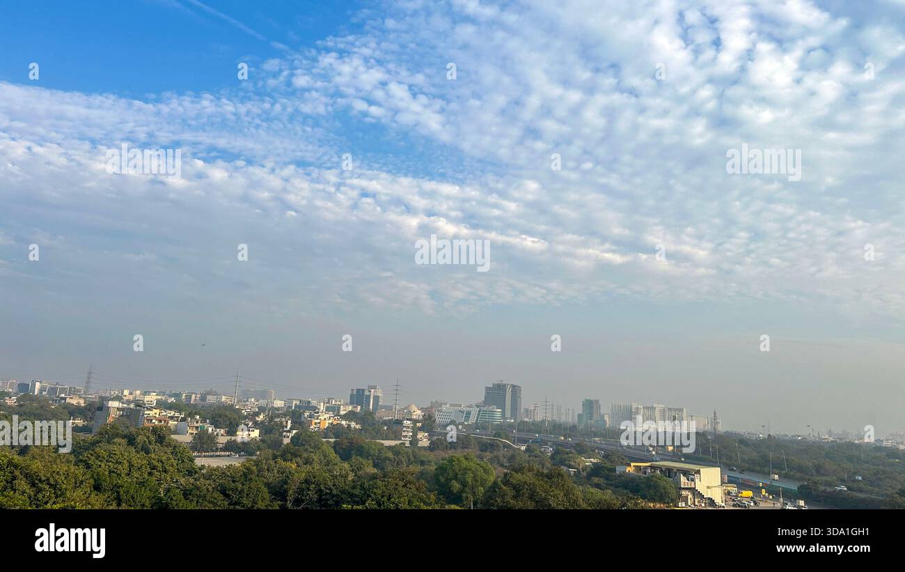 GURUGRAM, INDIA - DECEMBER 7: The sky appeared clear and blue as air ...