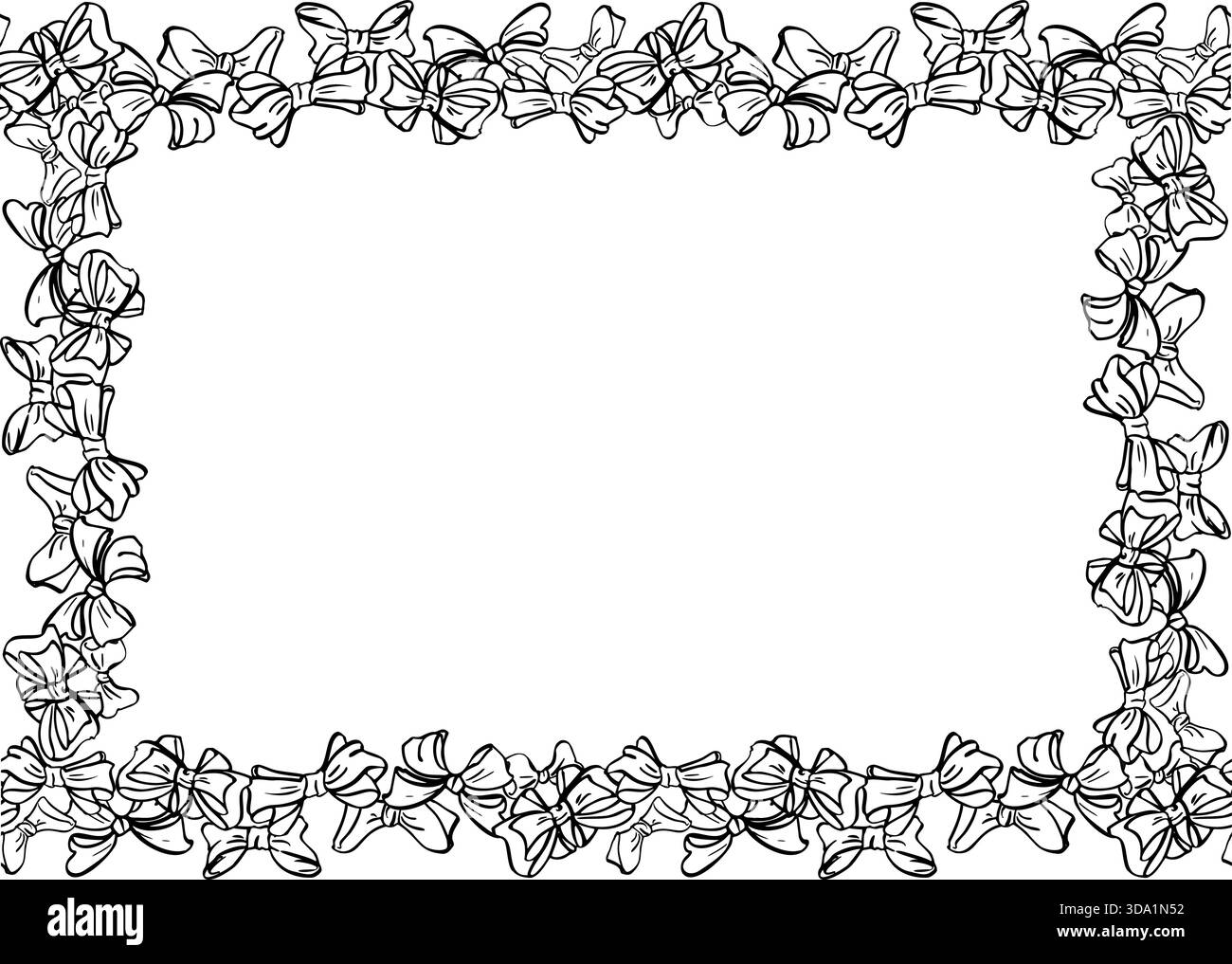 Hand drawn ribbon bows forming rectangular frame border. Vector ink ...