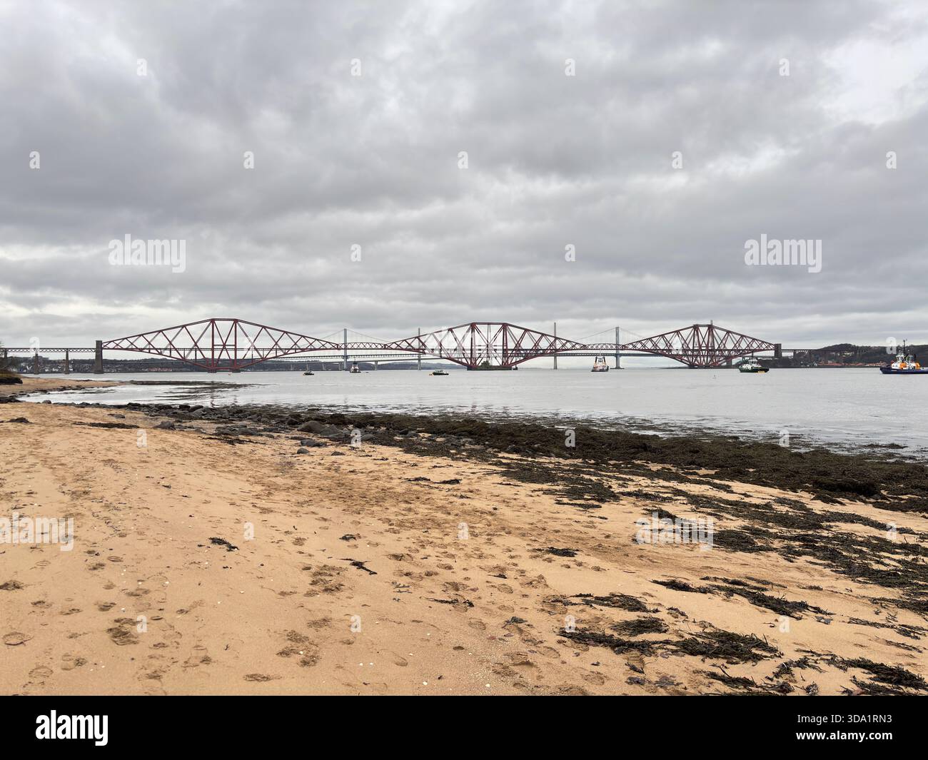 Landscape views of Forth Rail Bridge cantilever railway crossing wide ...
