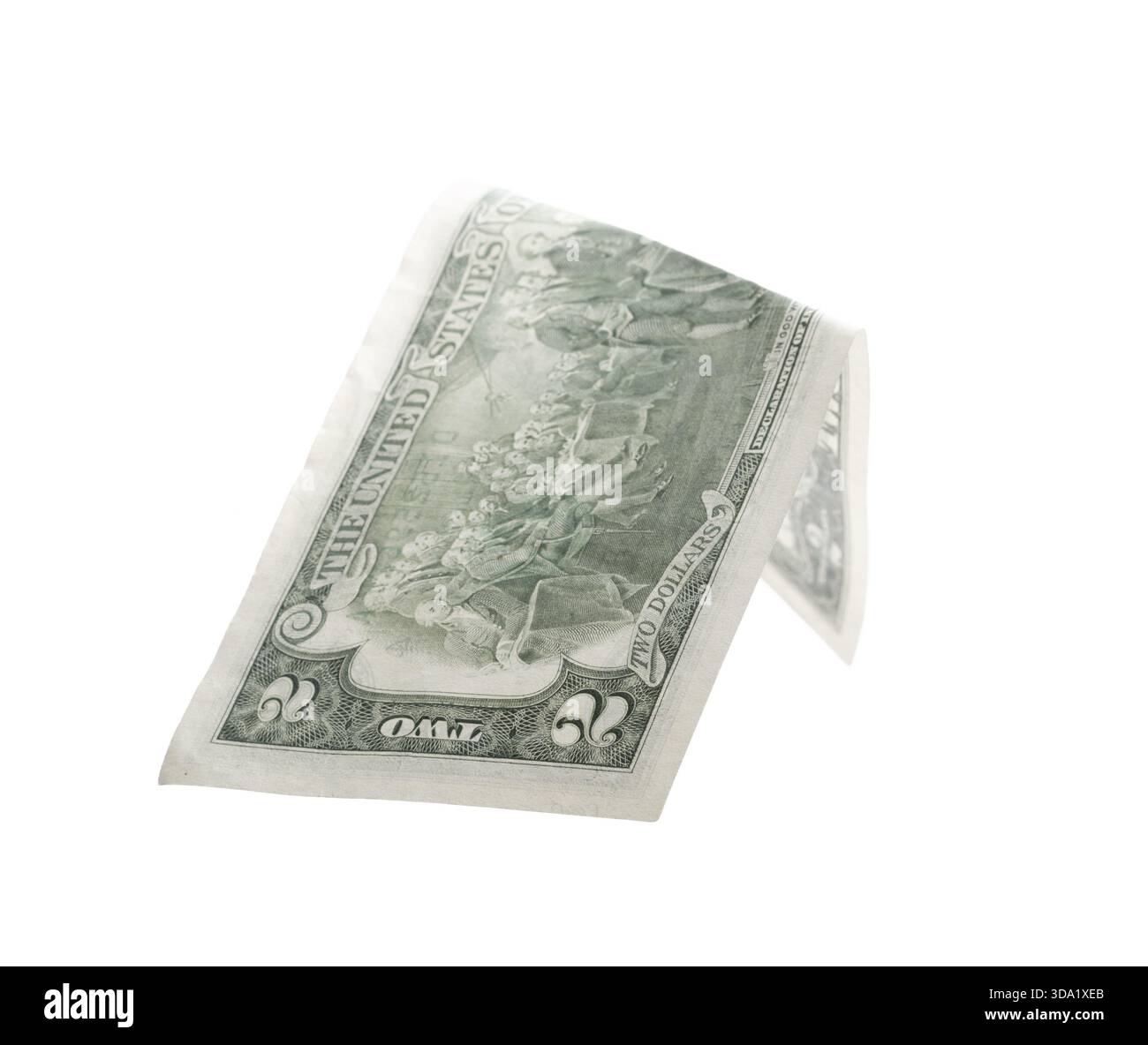 Unique details of a folded twenty dollar bill on a white background ...