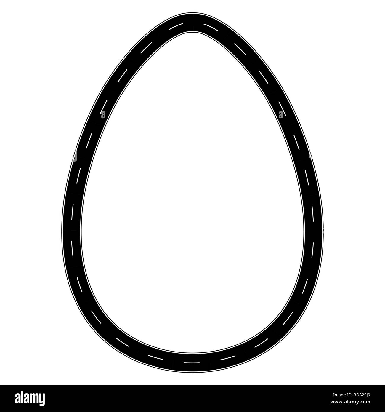 Egg teardrop road loop icon, black track with dashed lane markings ...