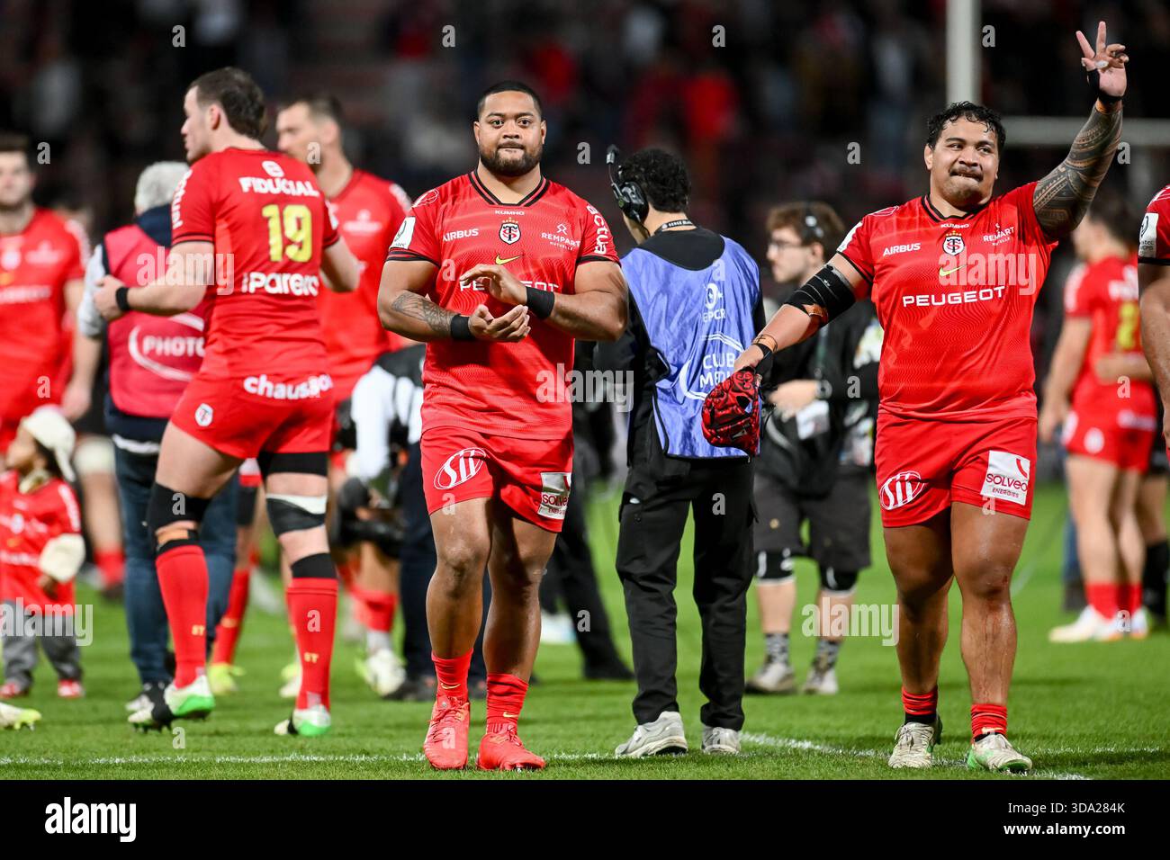 Rodrigue Neti of Stade Toulousain and David Ainu'u of Stade Toulousain ...