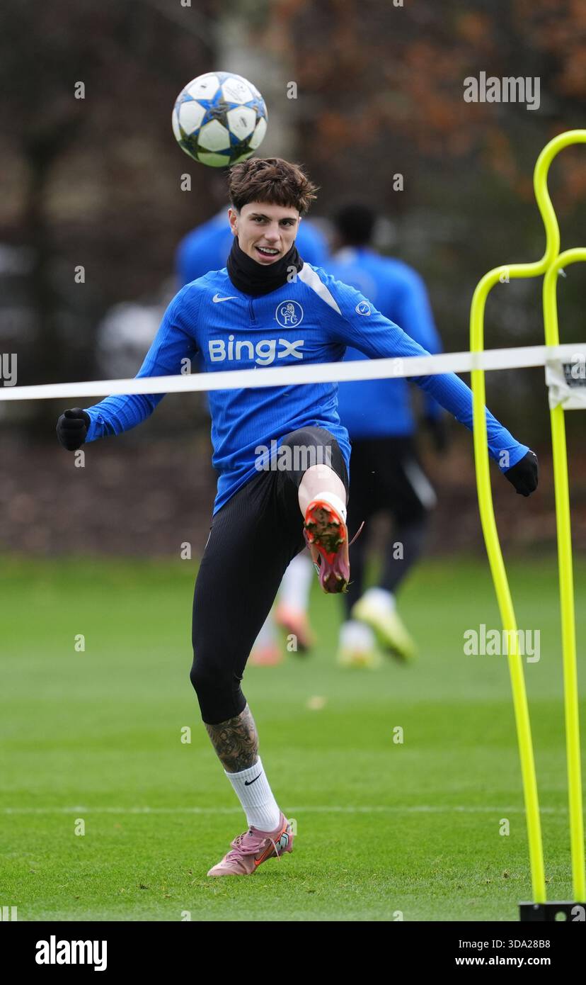 Chelsea's Alejandro Garnacho during a training session at Cobham ...
