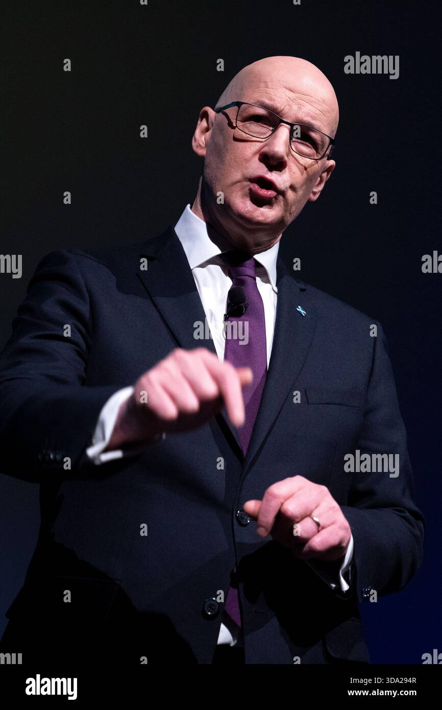 First Minister John Swinney speaking at a Scottish independence ...