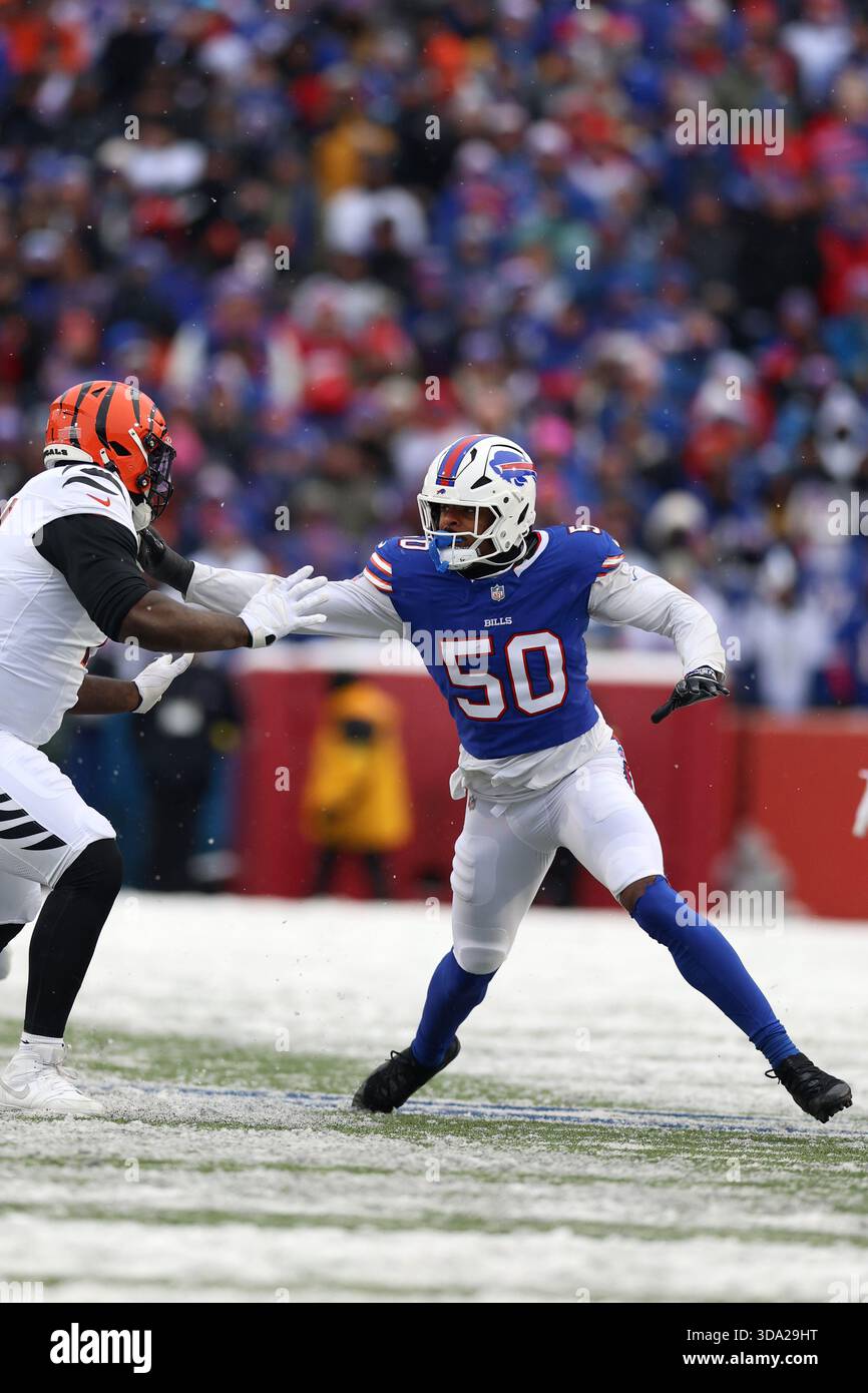 Buffalo Bills Greg Rousseau (50) in action during an NFL football game ...