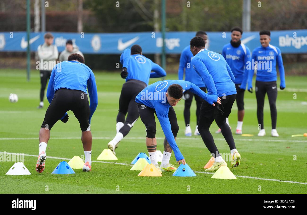 Chelsea's Enzo Fernandez during a training session at Cobham Training ...