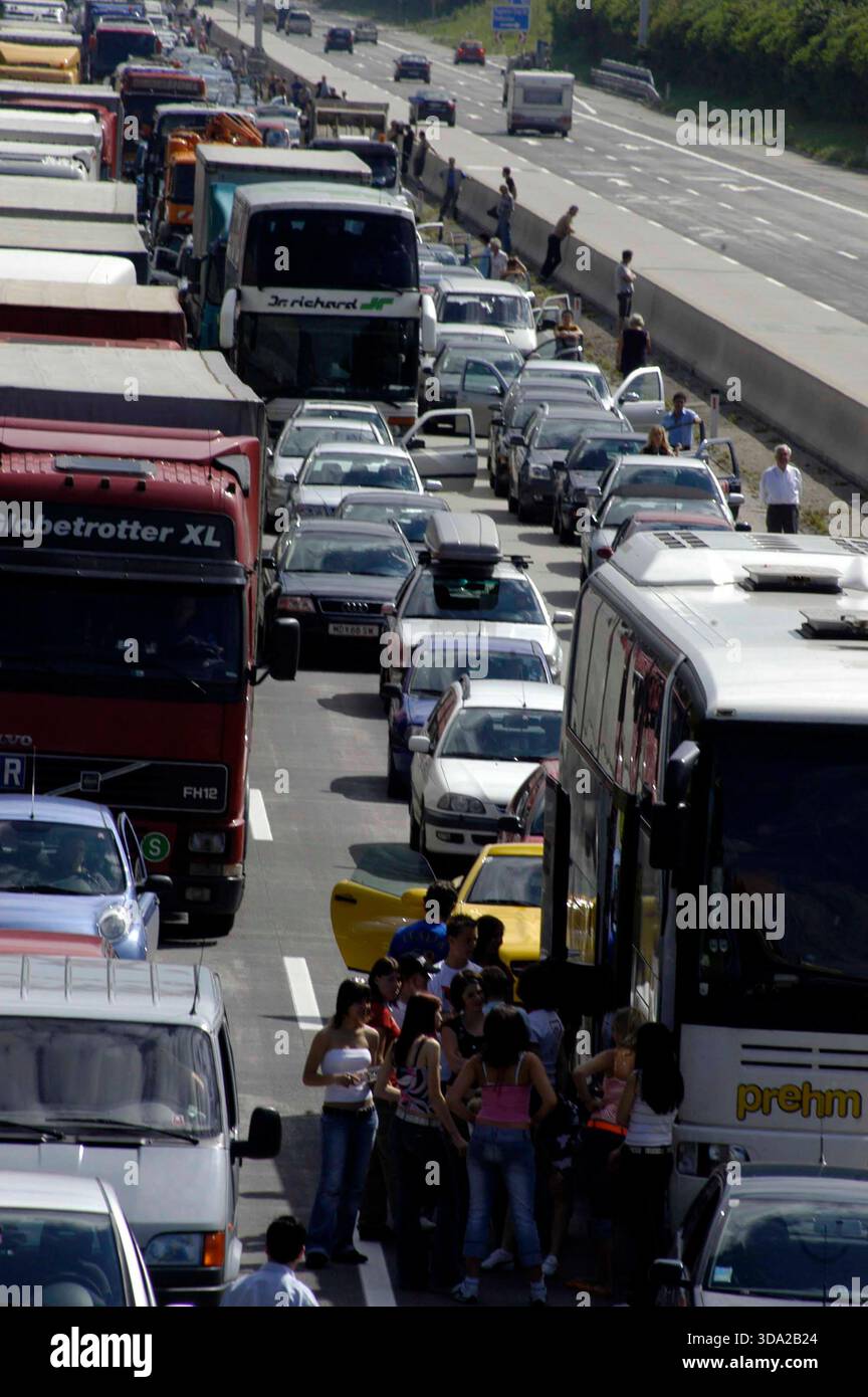 Freeway or highway traffic jam, waiting in the car on the road Freeway ...