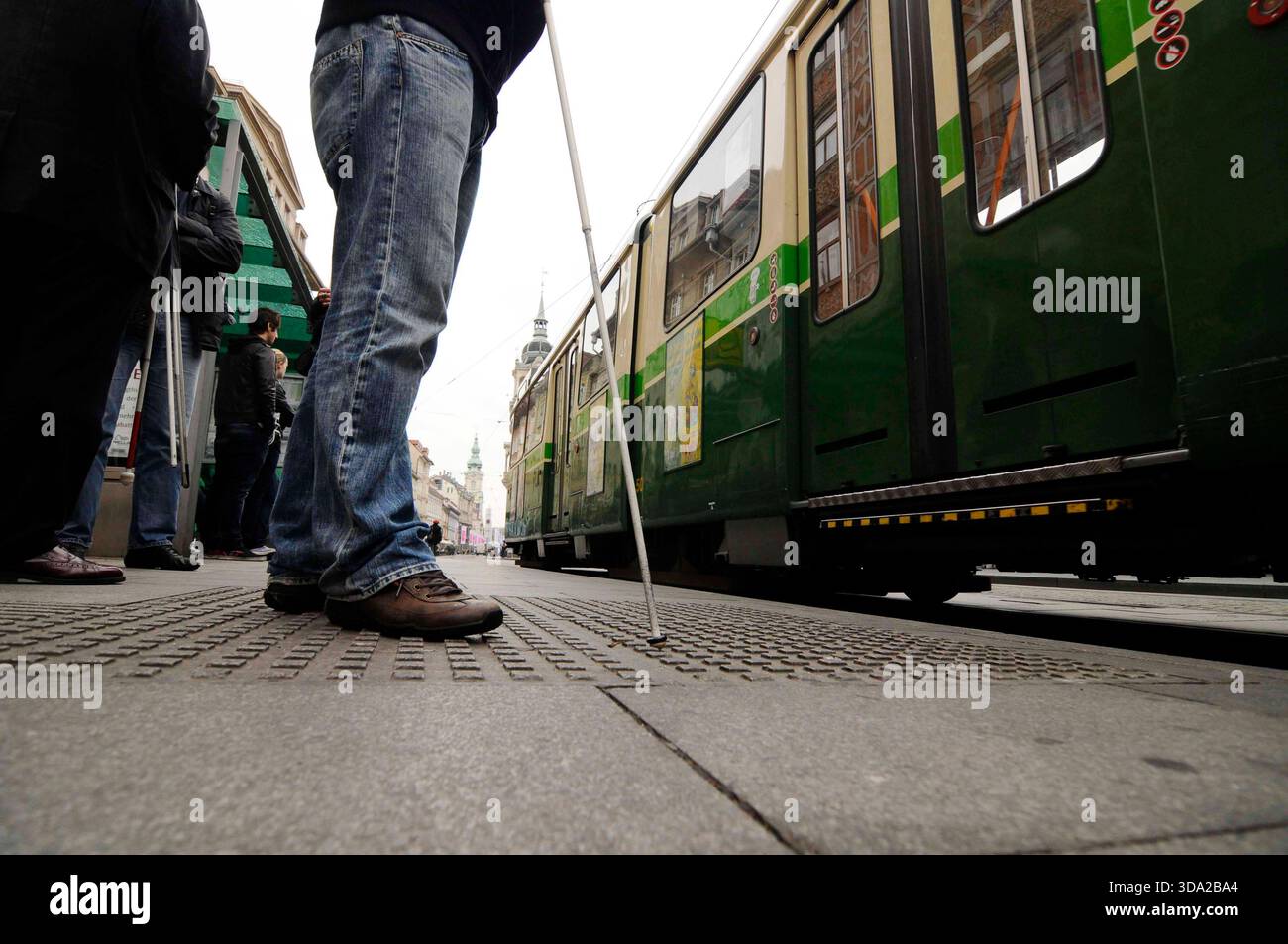 blind people in the streetcar or tramway, mobility and public transport ...