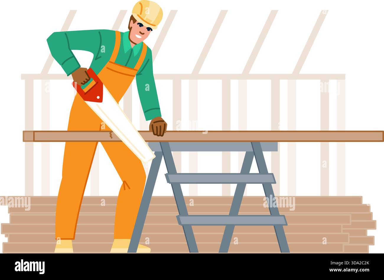 Craftsman cutting plank wood Stock Vector Images - Alamy