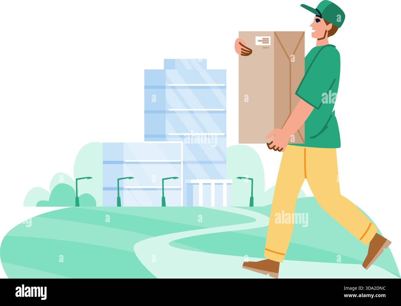 Delivery man carrying package in urban city Stock Vector Image & Art ...