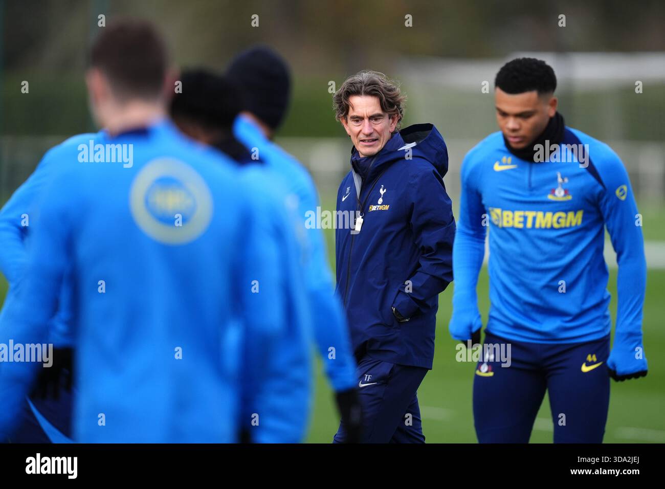 Tottenham Hotspur manager Thomas Frank (centre) during a training ...