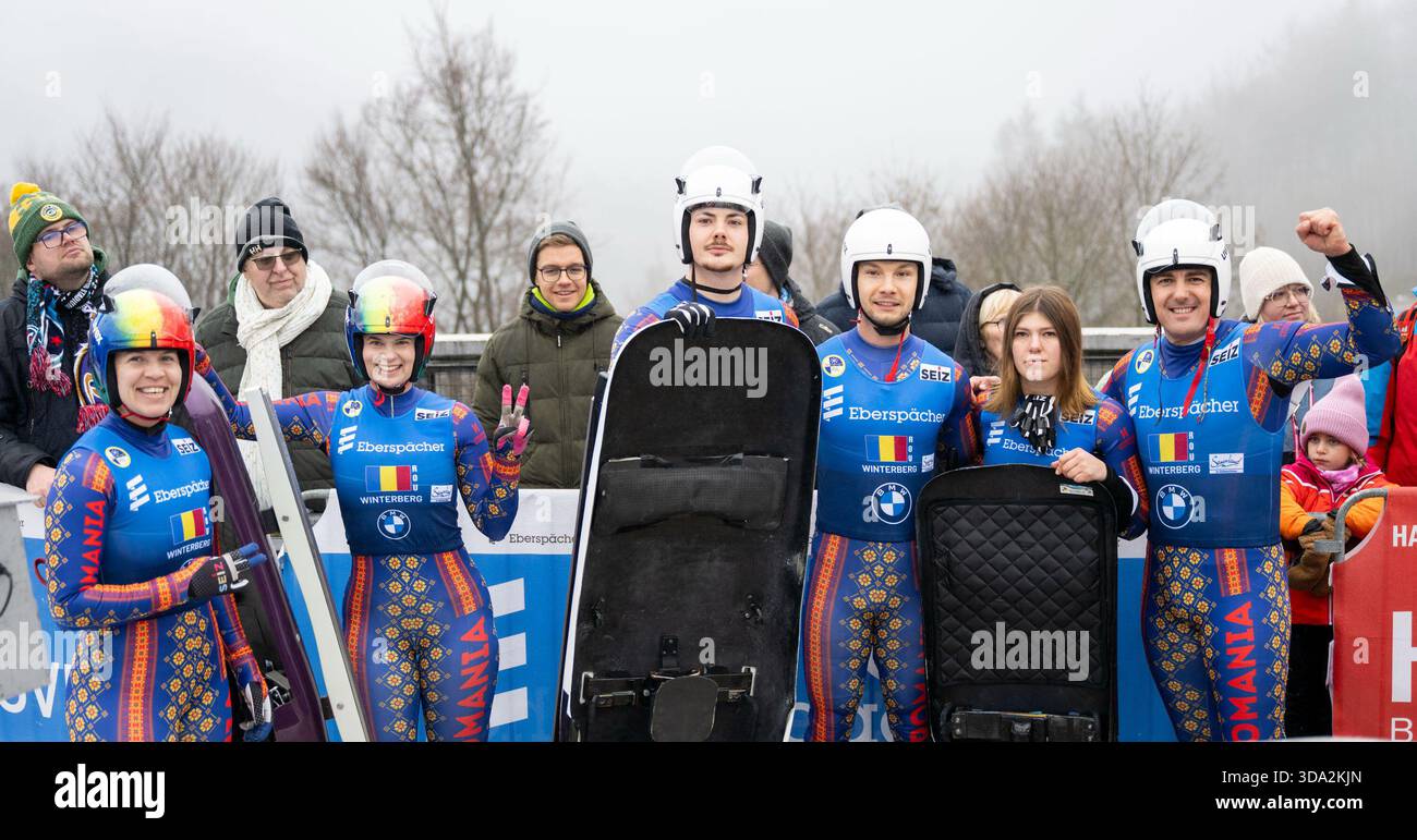 WINTERBERG, GERMANY - DECEMBER 07: Team Romania consisting of Buzatoiu ...
