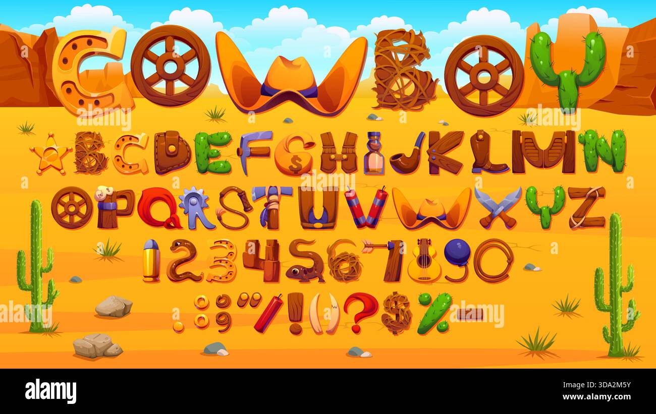 Western cowboy font, wild west typeface letters alphabet. Western ...