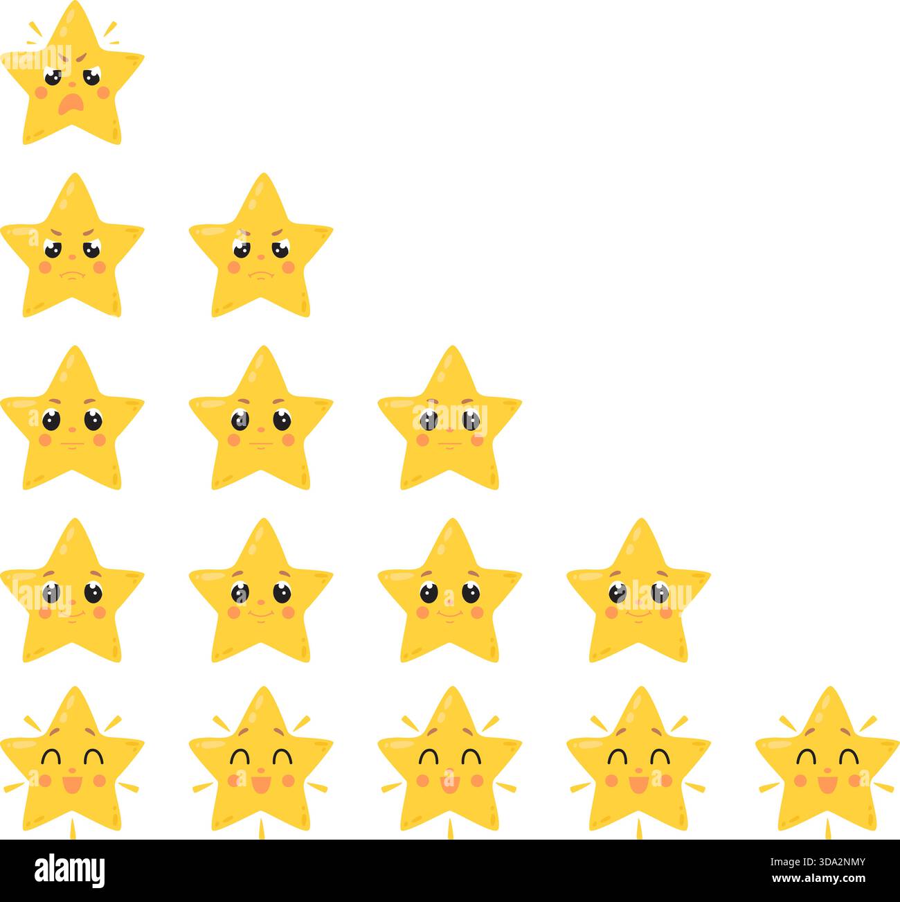 Rating symbols. Cartoon funny stars different emotions, from sad to ...