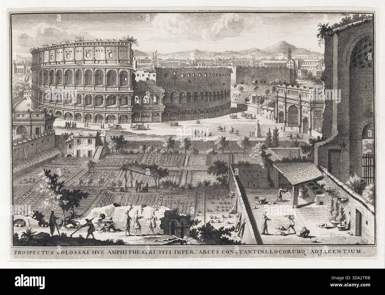 A print antique engraving of the Colosseum and the Arch of Constantine ...