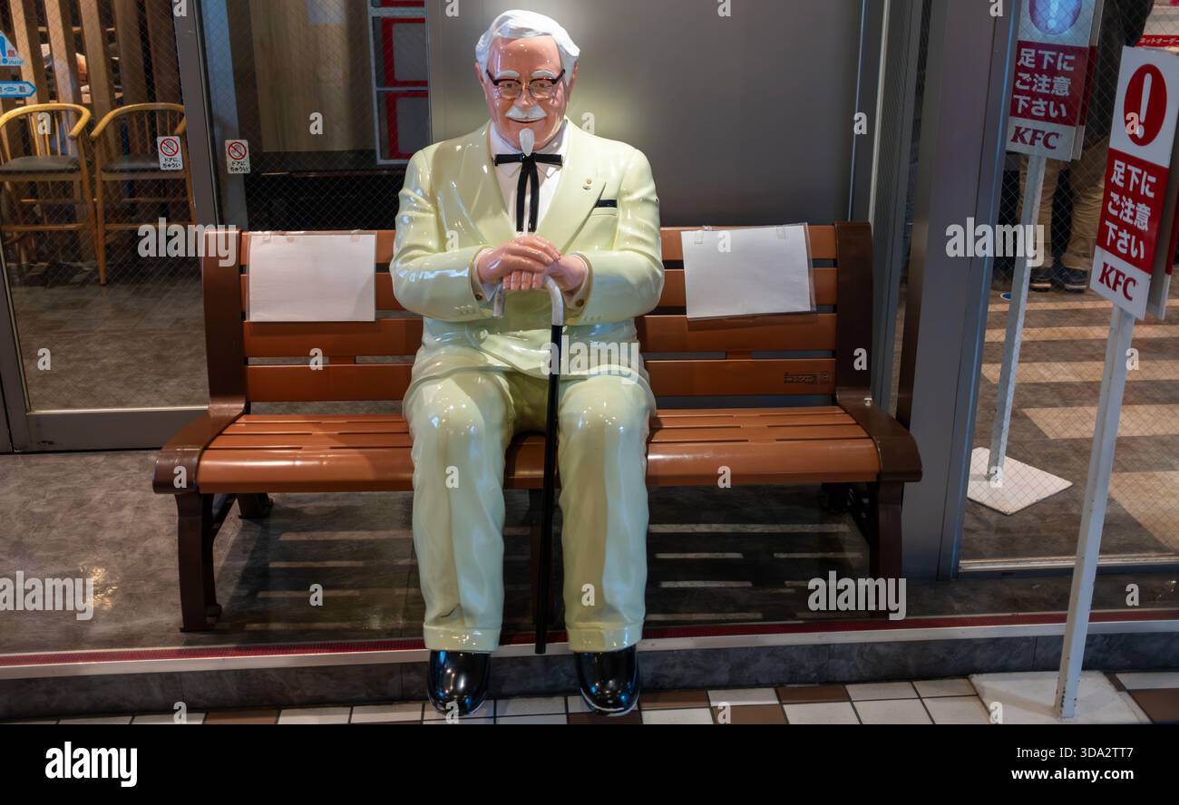 sendai, Japan- January 14 2018:a statue of colonel sanders out of kfc ...