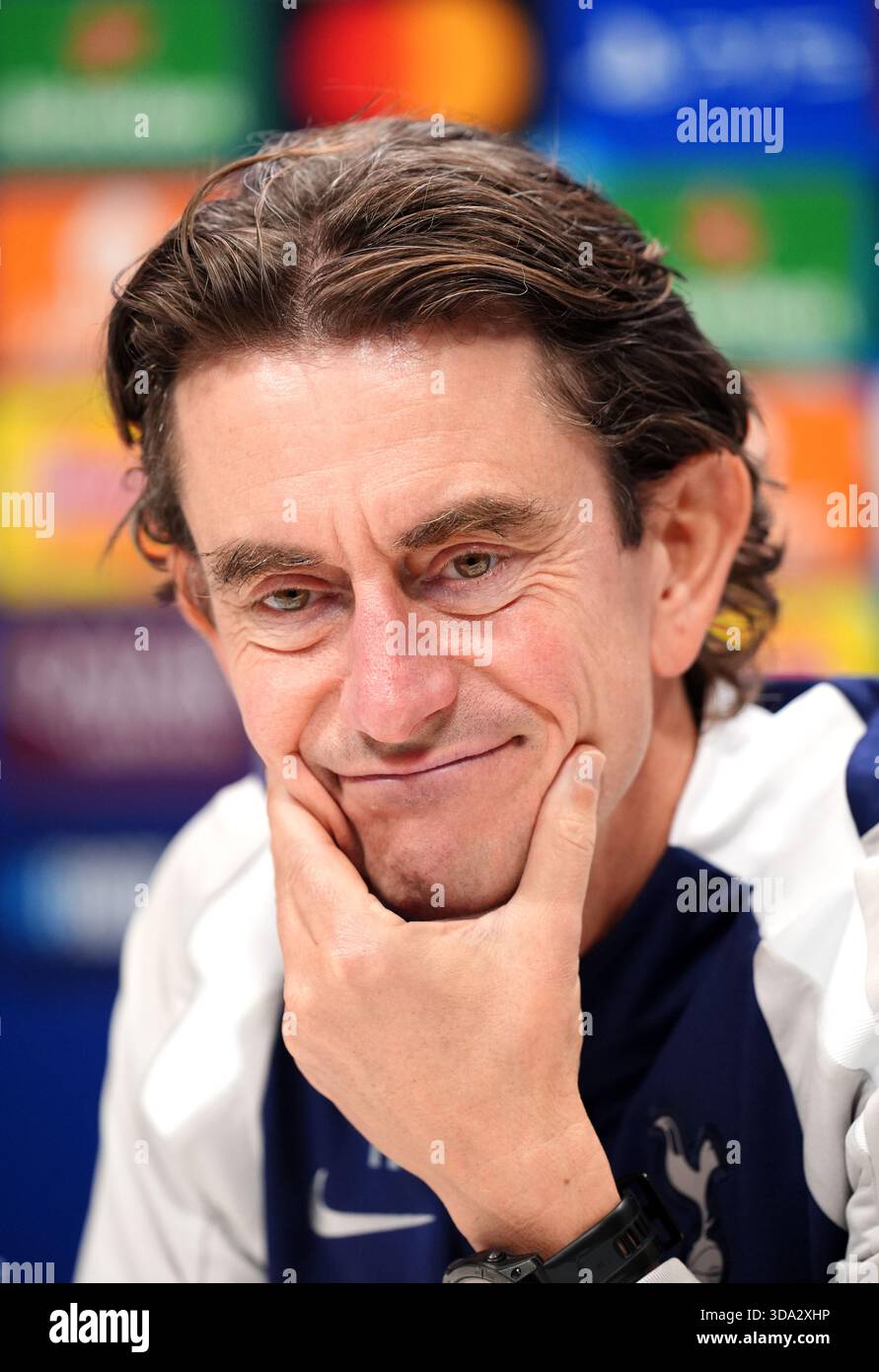 Tottenham Hotspur manager Thomas Frank during a press conference at the ...