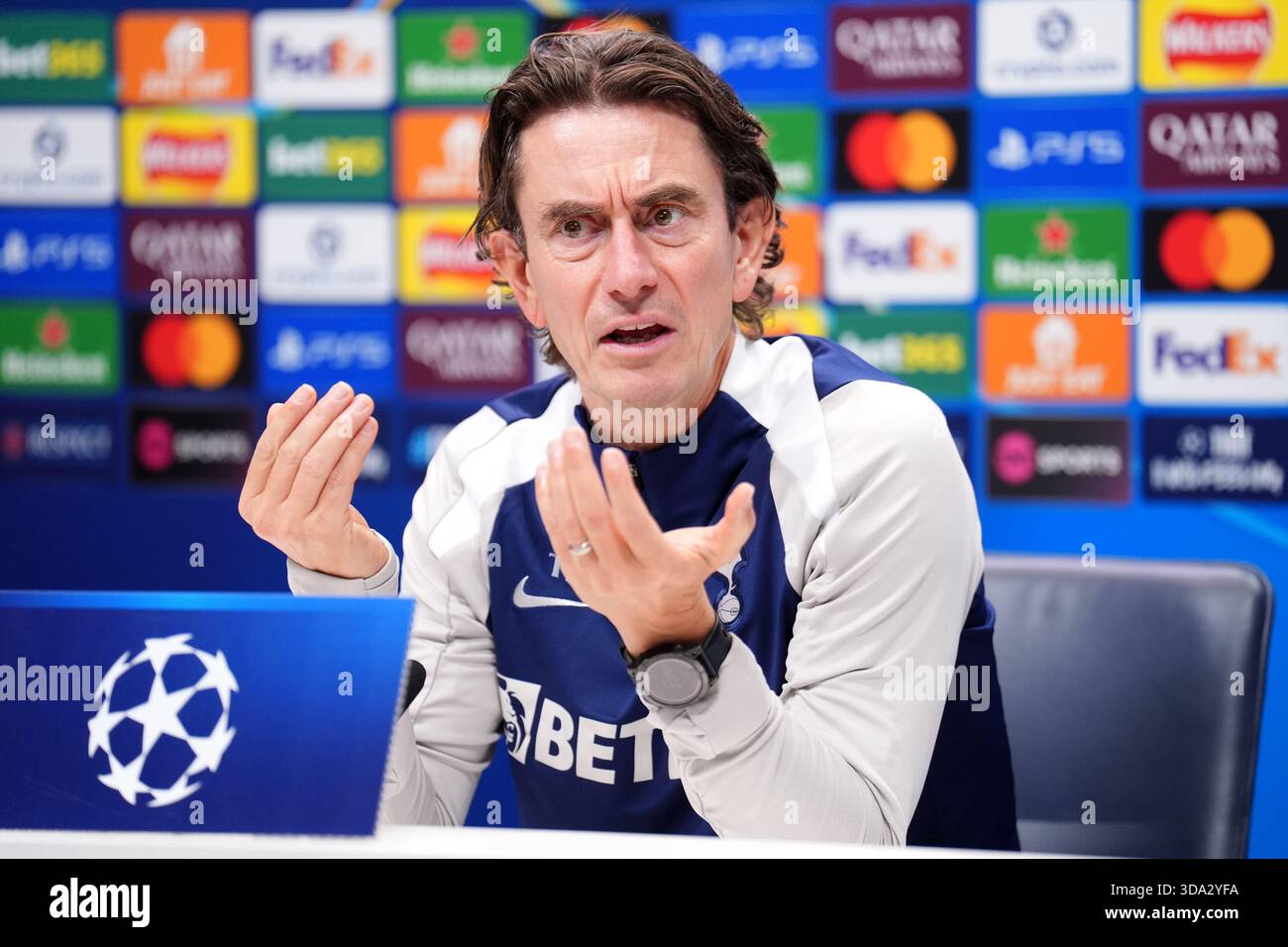 Tottenham Hotspur manager Thomas Frank during a press conference at the ...