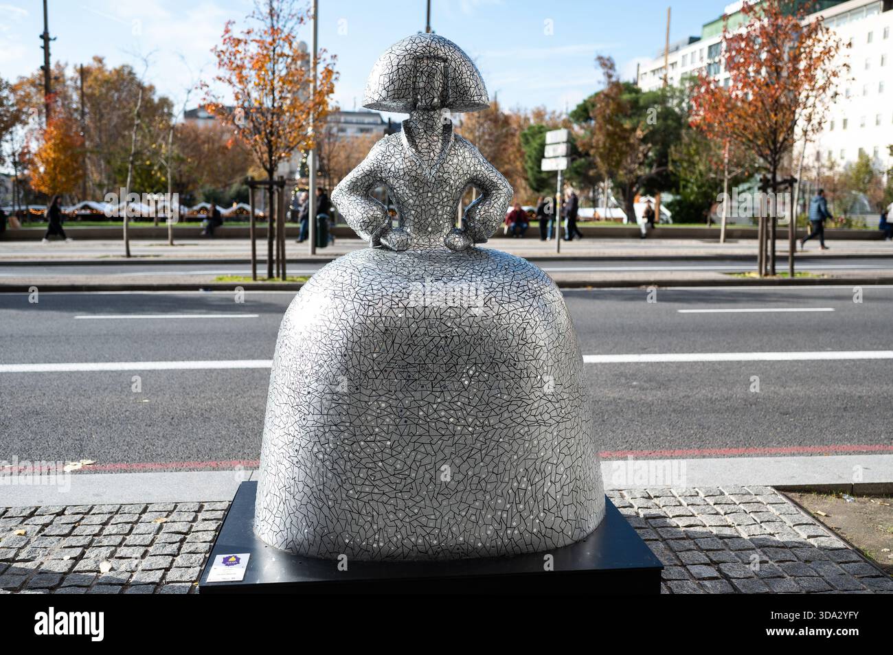 View of a sculpture in the shape of the figures of the painter ...