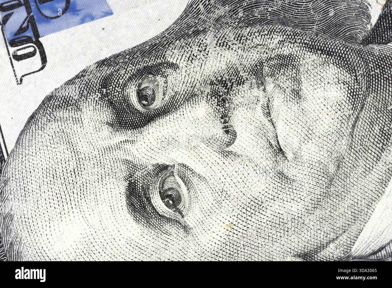 Detailed close-up of a banknote showcasing Franklin's face and ...