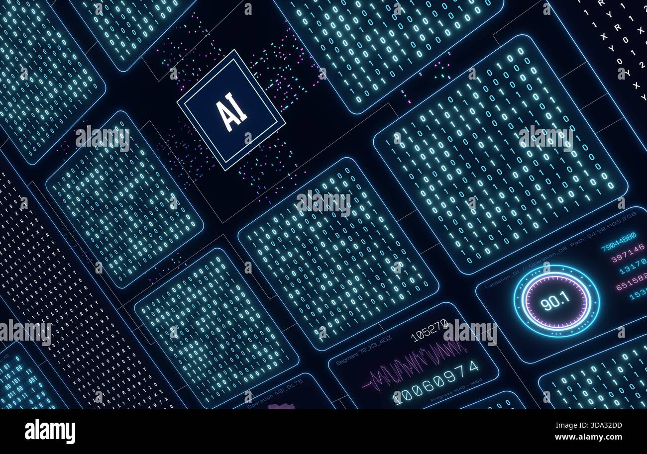 Futuristic AI artificial intelligence system, deep learning, big data ...