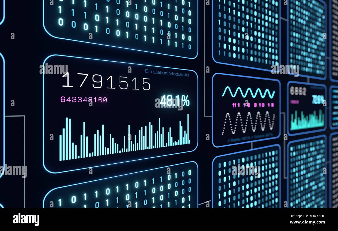 Data processing, bar graph, deep learning, big data, binary code. Data processing, deep learning ...